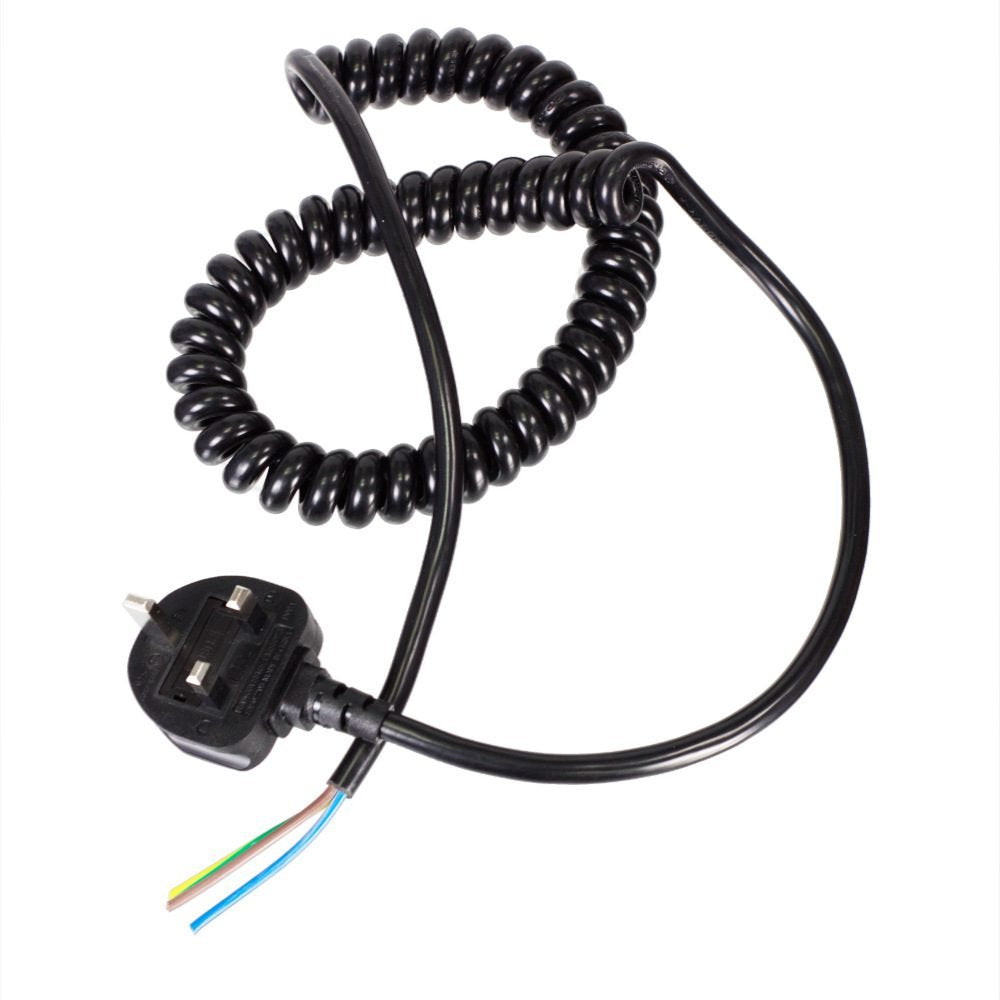 Curly Mains Power Cable 4m – UK 13A Plug